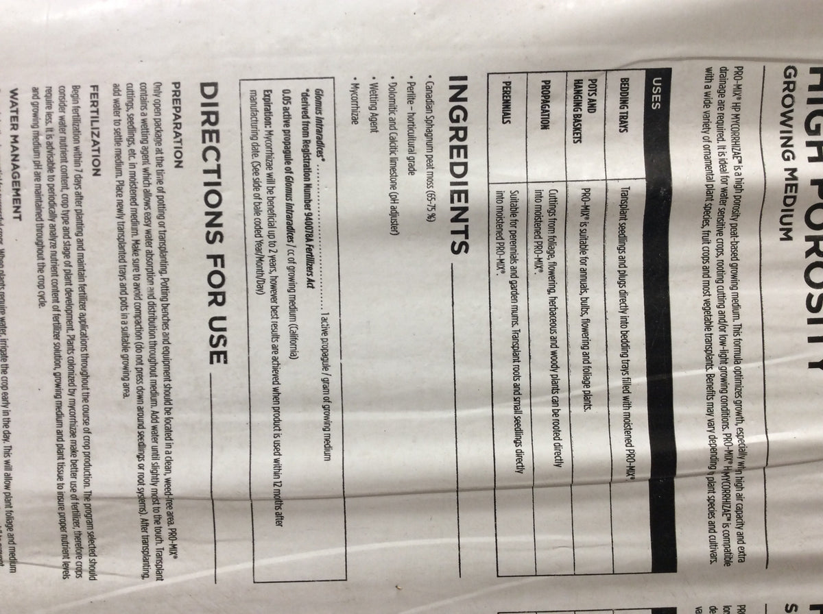PRO-MIX HP Growing Medium with Mycorrhizae, 3.8 cu ft – East Coast Hemp ...